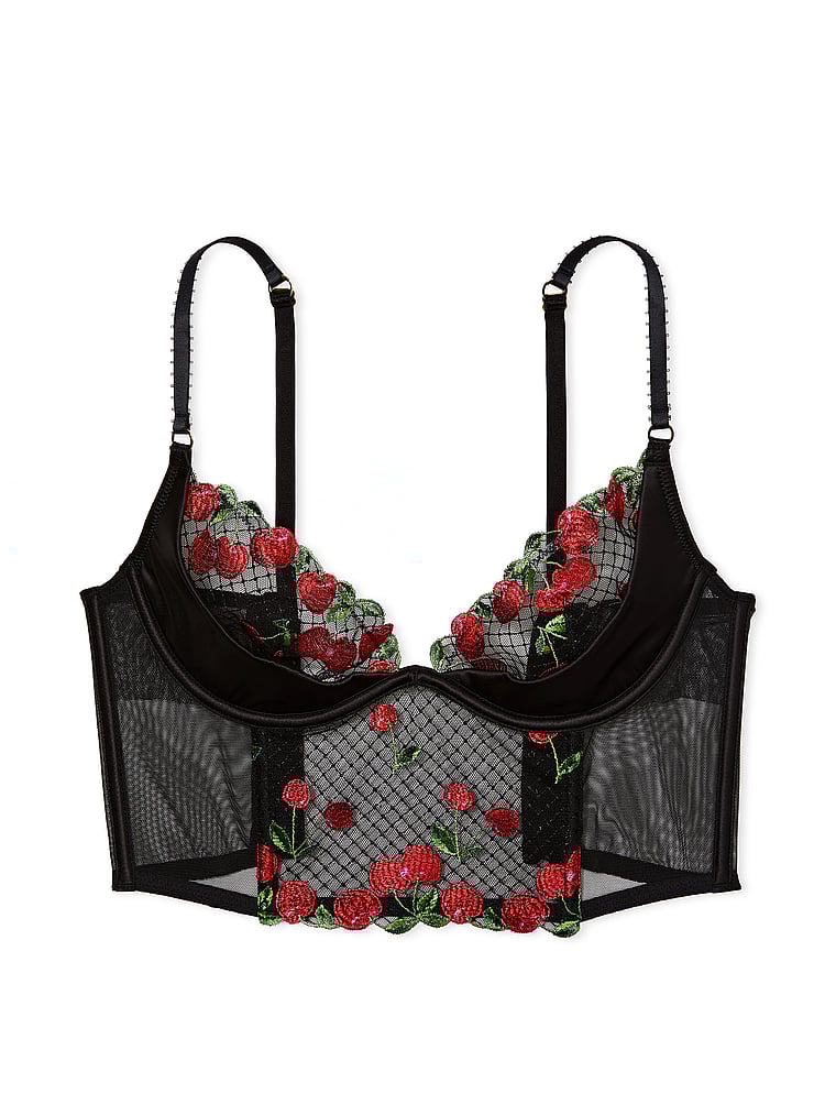 Buy Cherry Embroidery Quarter-Cup Corset Top, Black Cherries - Order ...