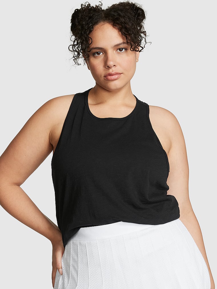 Buy Cotton Cropped Racerback Tank Top, Pure Black - Order Tops online ...