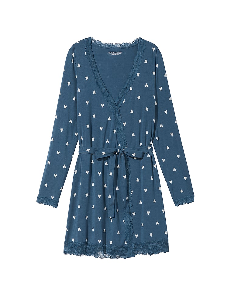Buy Modal Soft Lace-Trim Wrap Robe, Blue Shibori Hearts - Order Robes ...
