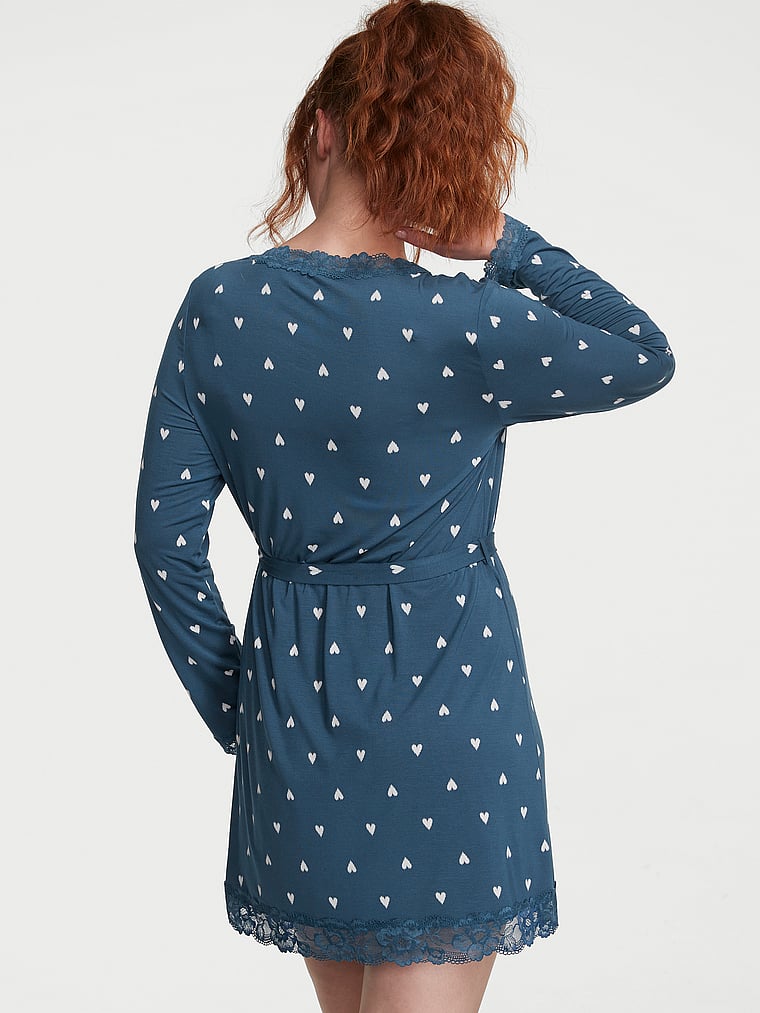 Buy Modal Soft Lace-Trim Wrap Robe, Blue Shibori Hearts - Order Robes ...