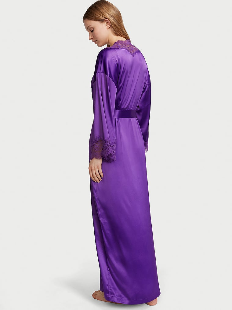 Buy Lace-Trim Satin Long Robe, undefined - Order undefined online ...