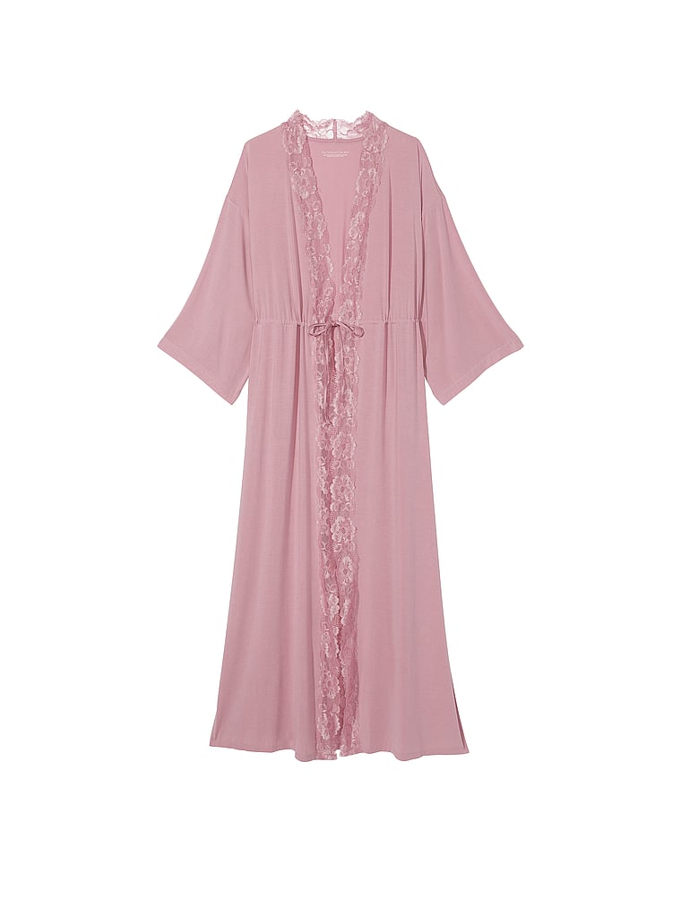 Buy Modal & Lace Trim High-Slit Maxi Robe, - Order undefined online ...