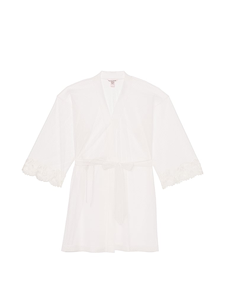 Buy Sheer Boho Floral Embroidery Short Robe, Coconut White - Order ...