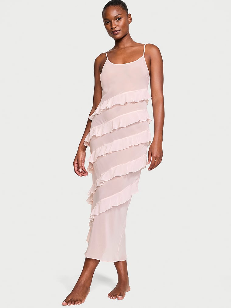 Buy Ruffled Chiffon Long Slip Dress, - Order undefined online ...