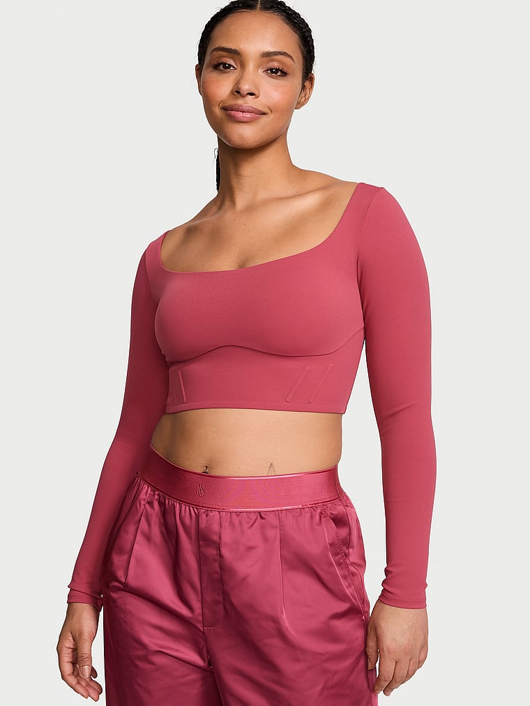 Buy VS Elevate Cropped Long-Sleeve Corset Top, - Order undefined online - Victoria's Secret US