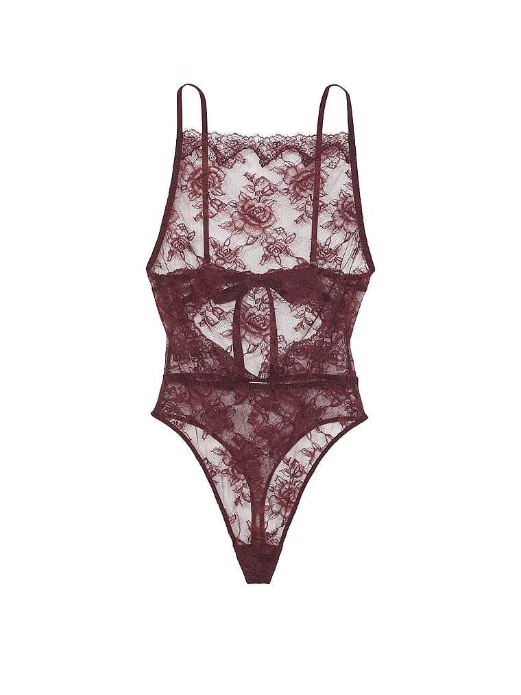 Buy Rose Lace High-Neck Teddy, BURGUNDY BROWN - Order Teddies online ...