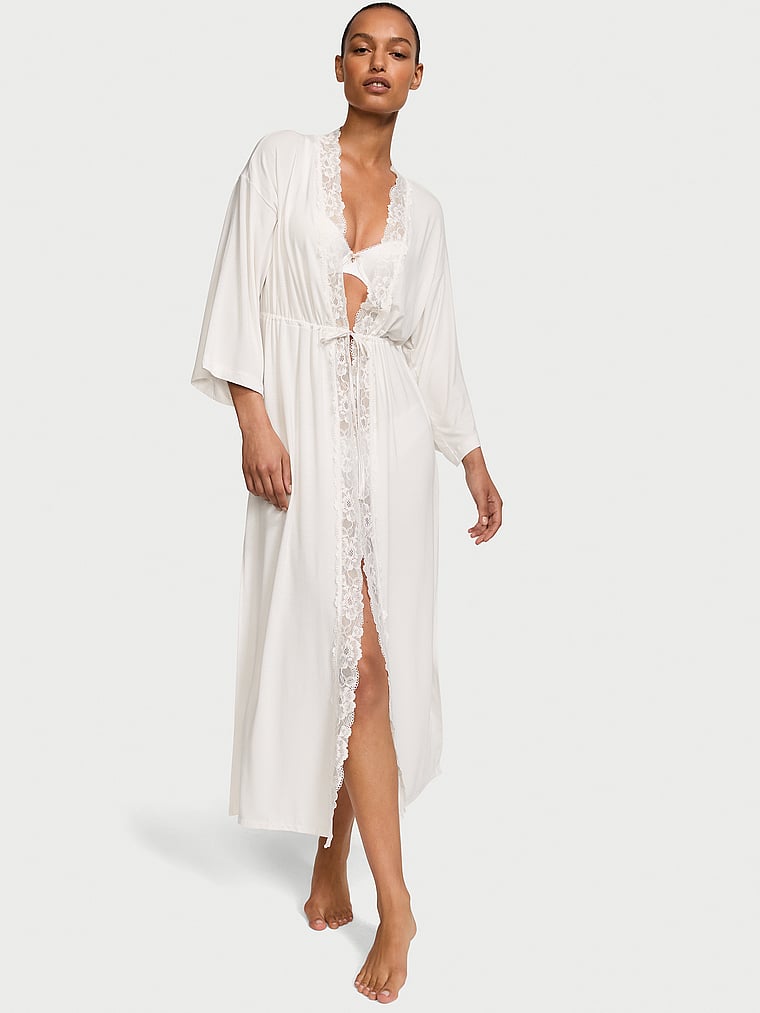 Buy Modal & Lace Trim High-Slit Maxi Robe - Order Robes online ...