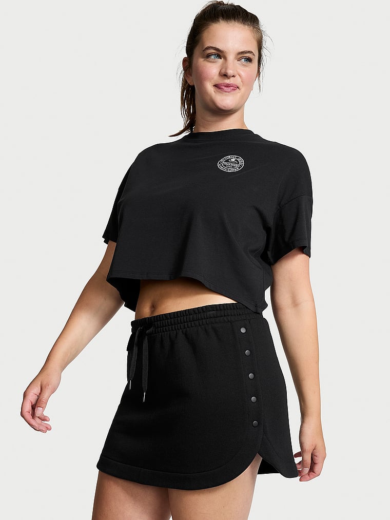 Buy Cotton Fleece Snap Mini Skirt, Pure Black - Order Bottoms online ...