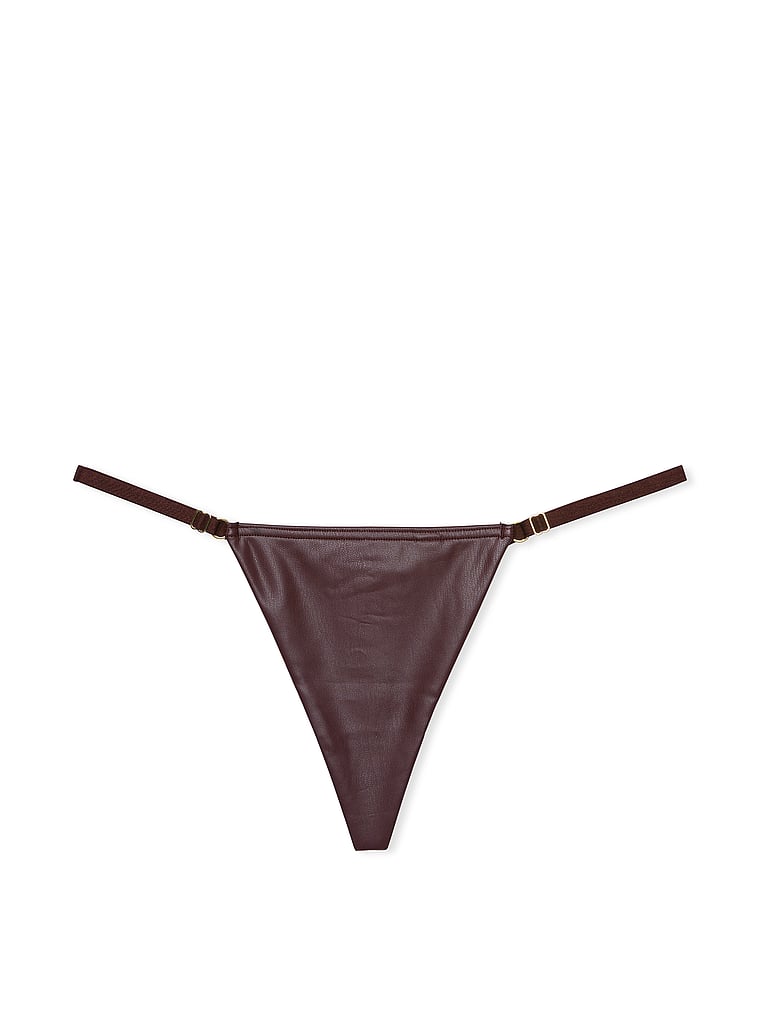 Buy Faux Leather Adjustable V-String Panty, Burgundy Brown - Order ...