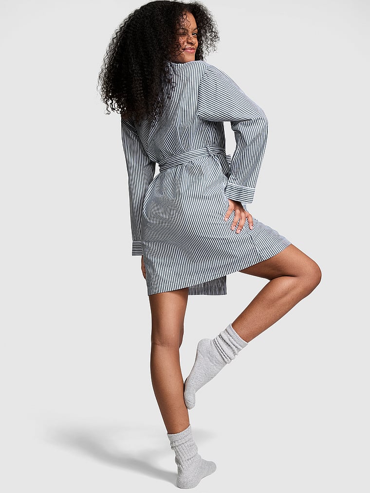 PINK Cotton Poplin Short Robe | Hamilton Place