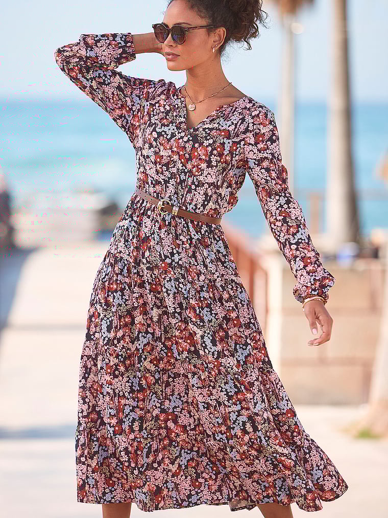 Buy Button Front Midi Dress, Red/Blue Floral - Order Dresses online ...