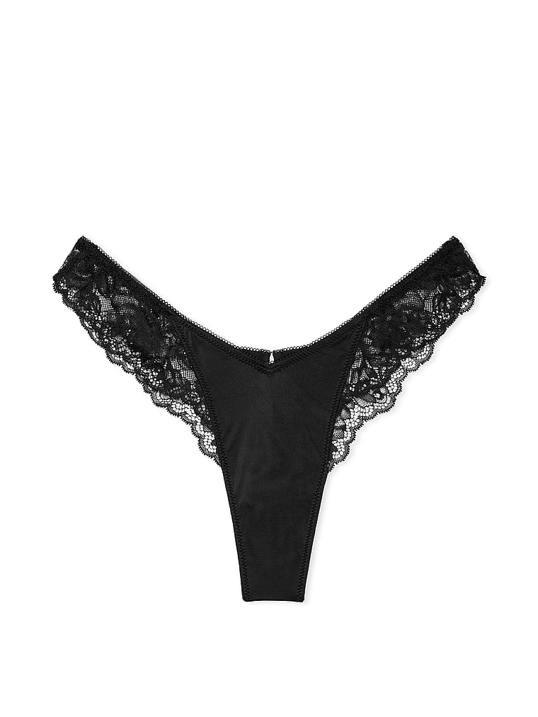 Buy Rose Lace-Trim High-Leg Thong Panty, Black - Order Panties online ...