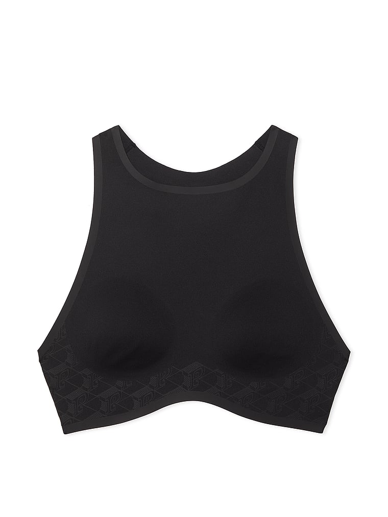 Buy Relay High-Neck Logo Sports Bra, Pure Black - Order Sport Bras ...