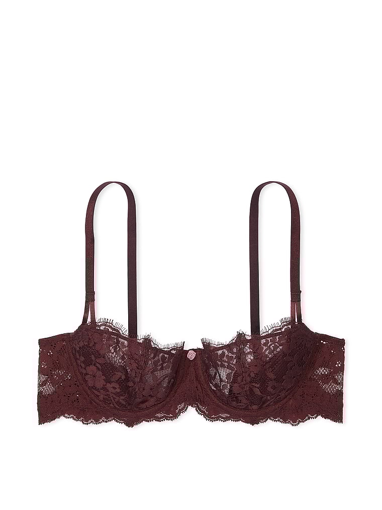Buy Wicked Unlined Lace Balconette Bra, Burgundy Brown - Order Bras ...