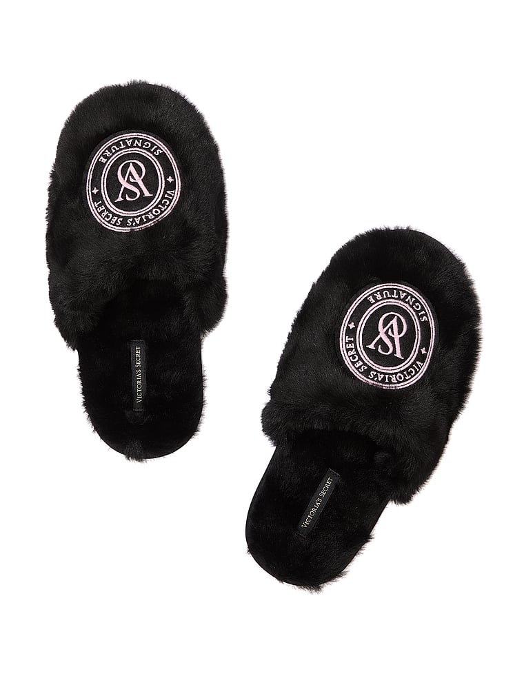 Buy Closed-Toe Faux Fur Slipper, Black - Order Slippers online ...