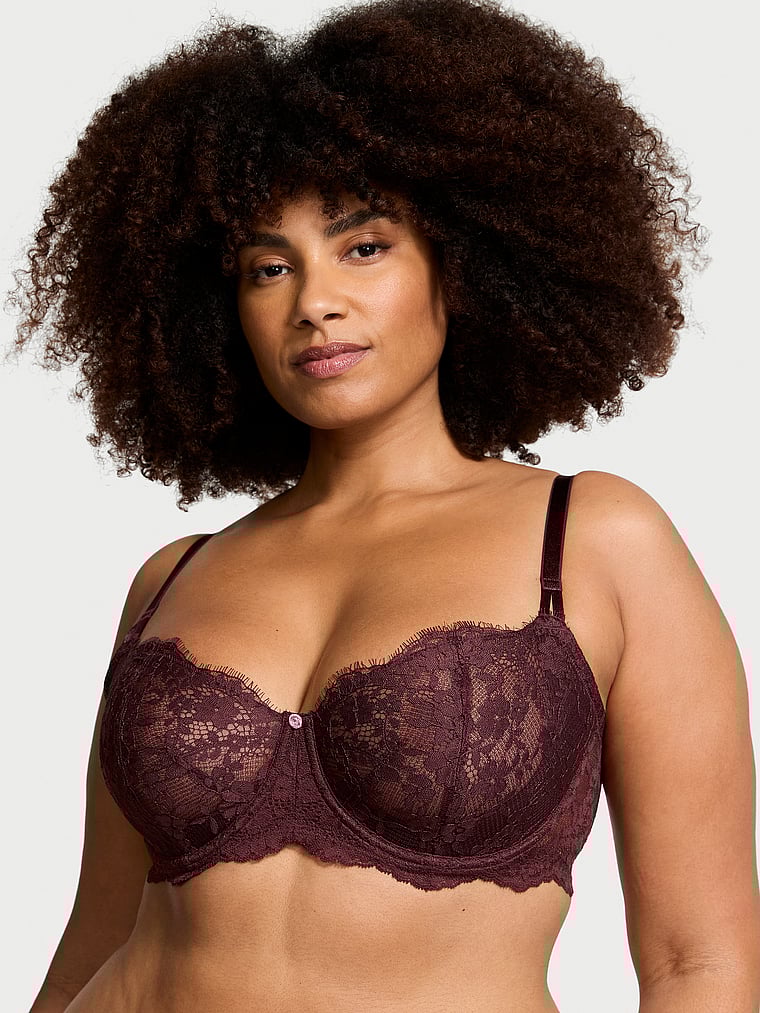 Buy Wicked Unlined Lace Balconette Bra, Burgundy Brown - Order Bras online - Victoria's Secret US