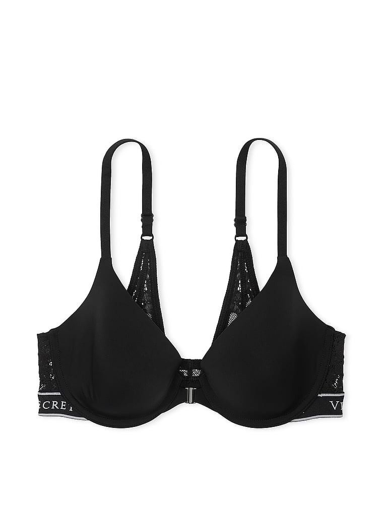 Buy Lightly Lined Full-Coverage Front-Close Lace-Trim Bra, Black ...