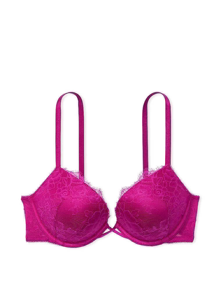 Buy Bombshell Add-2-Cups Rose Lace Push-Up Bra, Outrageous Pink - Order ...