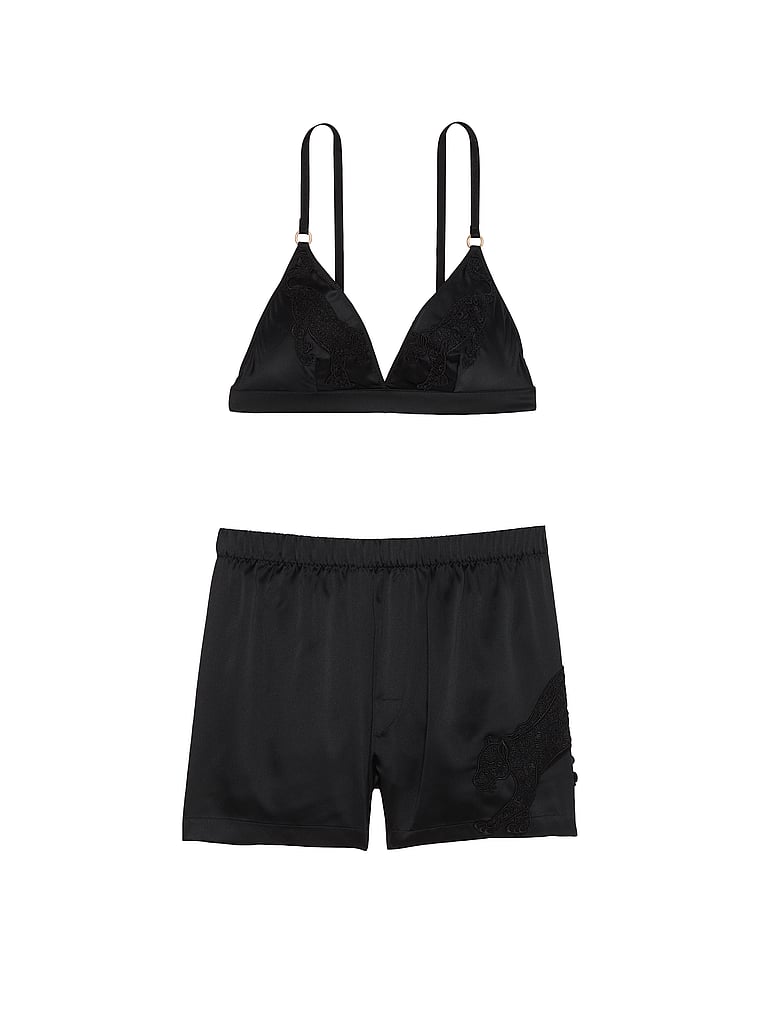 Buy Jaguar Satin Triangle Bralette & Boxer Shorts Set, Black - Order ...