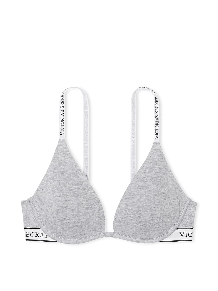 Buy Lightly Lined Cotton Plunge Bra, Heather Grey - Order Bras online ...