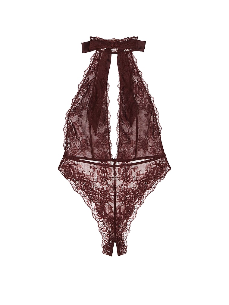 Buy Rose Lace Halter Plunge Crotchless Teddy, - Order undefined online ...