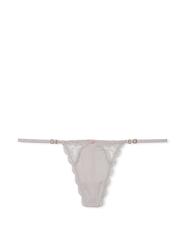 Buy Lace-Trim Adjustable V-String Panty, Silver Pearl - Order Panties ...