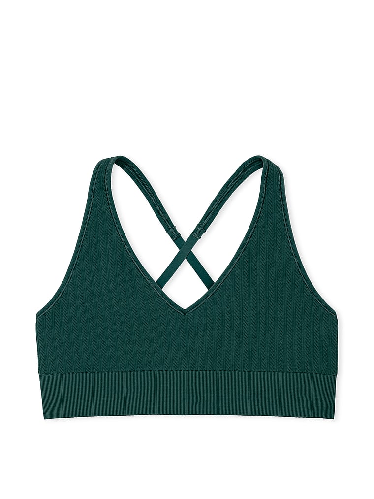 Buy Seamless Cable Plunge Sports Bra, Deep Forest - Order Sport Bras ...