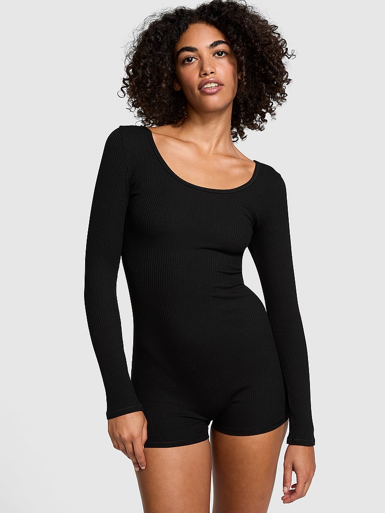 Buy Base Cotton Ribbed Long-Sleeve Romper, - Order undefined online ...