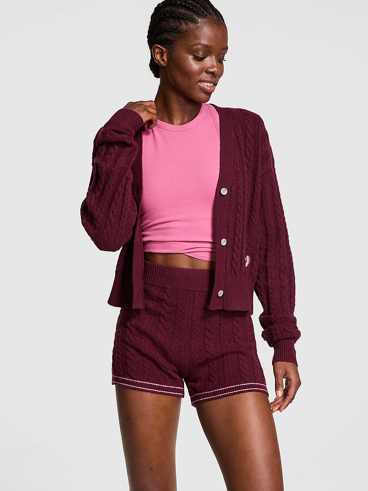 Buy Collegiate Cable-Knit Cropped Cardigan, Wild Rose - Order Sweaters ...