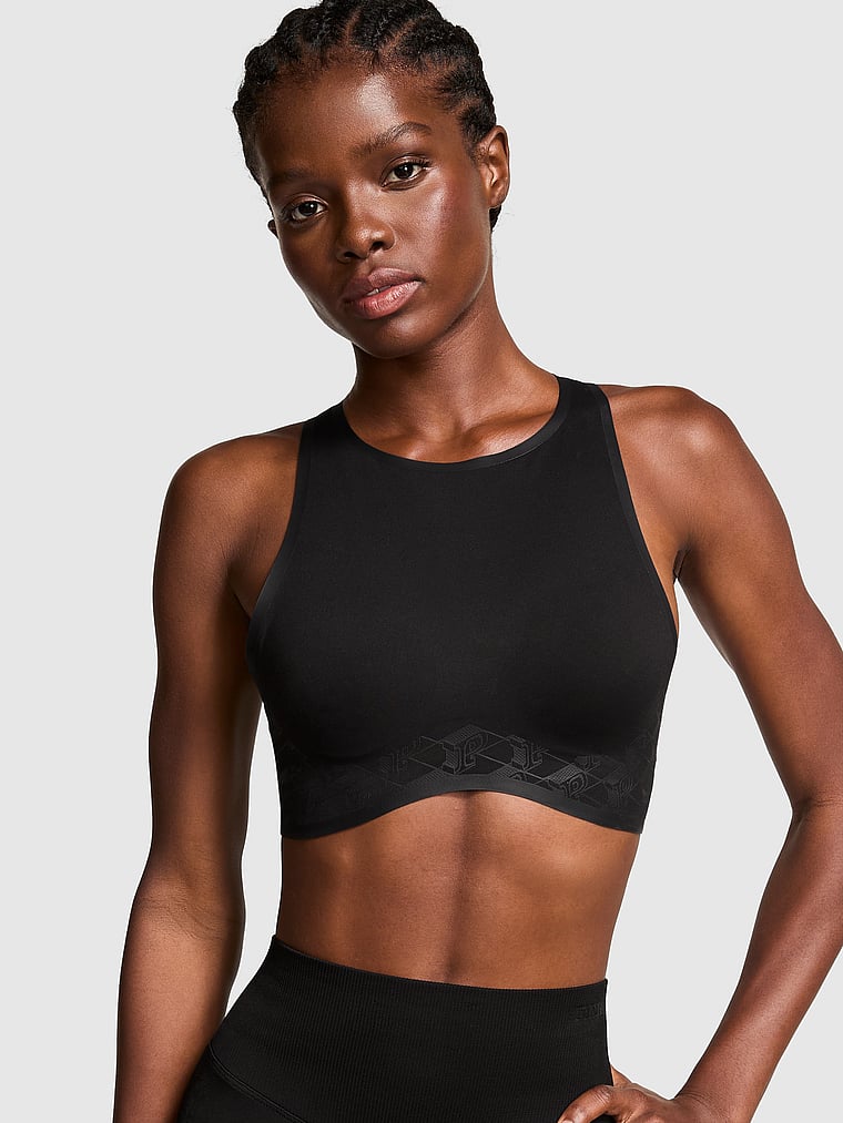 Buy Relay High-Neck Logo Sports Bra, Pure Black - Order Sport Bras ...