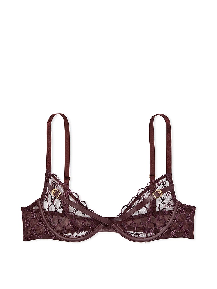 Buy VS Logo Embroidery Unlined Low-Cut Demi Bra, Burgundy Brown - Order ...