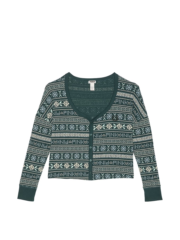 Buy Thermal Boxy Cardigan, Deep Forest Fair Isle - Order Pajama Tops ...