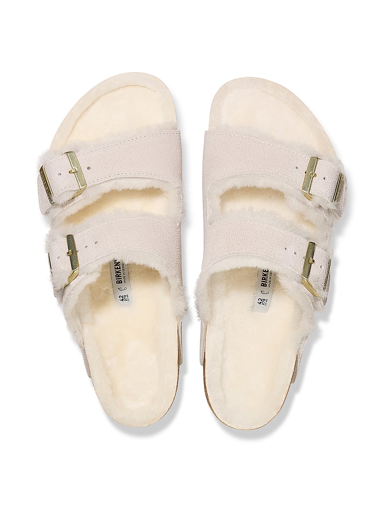 Buy Arizona Shearling Suede Sandals, Antique White - Order Shoes online ...