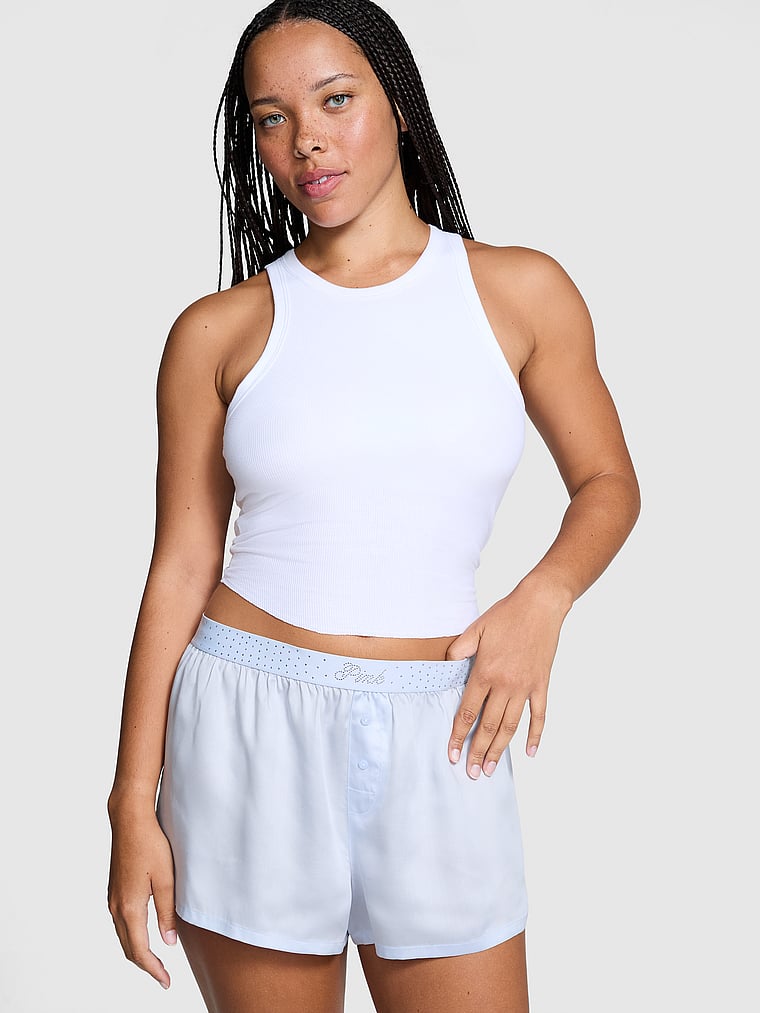 Buy Silky Sleep Bling Boxy Pajama Shorts, Hydrangea Blue Bling - Order Pajama Bottoms online ...