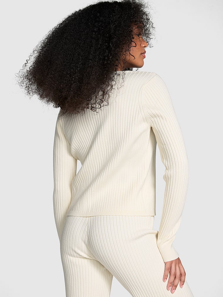 Buy Ribbed Knit Fly-Away Cardigan Sweater, White Shell - Order Pajama ...