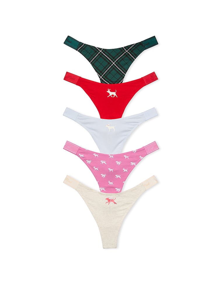 Buy 5-Pack Logo Cotton High-Leg Thong Panties - Order Panties online ...