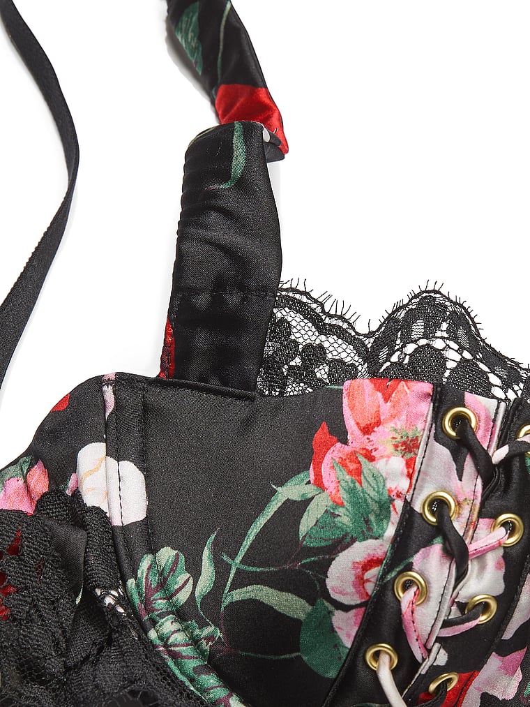 Buy ATELIER Victoria's Secret Satin Lace Trim Lightly Lined Balconette Bra, Black Roses - Order ...