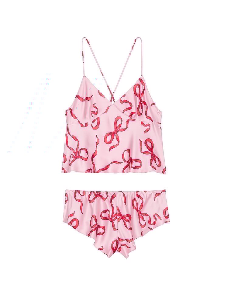 Buy Satin Open-Back Cami & Shorts Set, Chalk Rose Bows - Order Cami ...