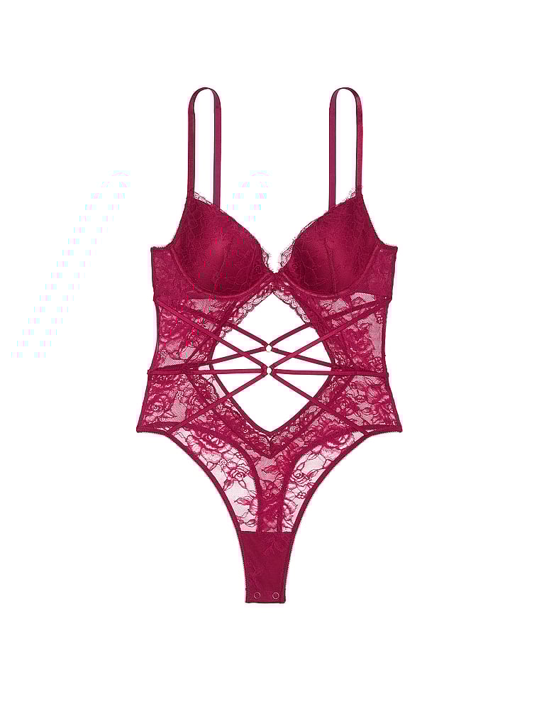 Buy Rose Lace Strappy Teddy, Campari Red - Order Teddies online ...