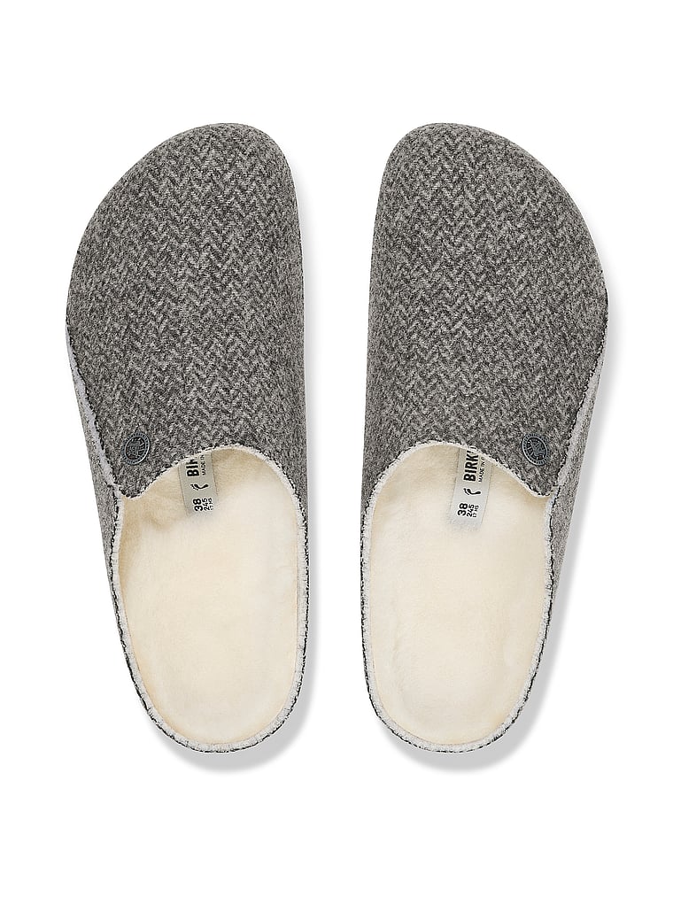 Buy Zermatt Shearling Slippers, Herringbone Gray Wool - Order Slippers ...