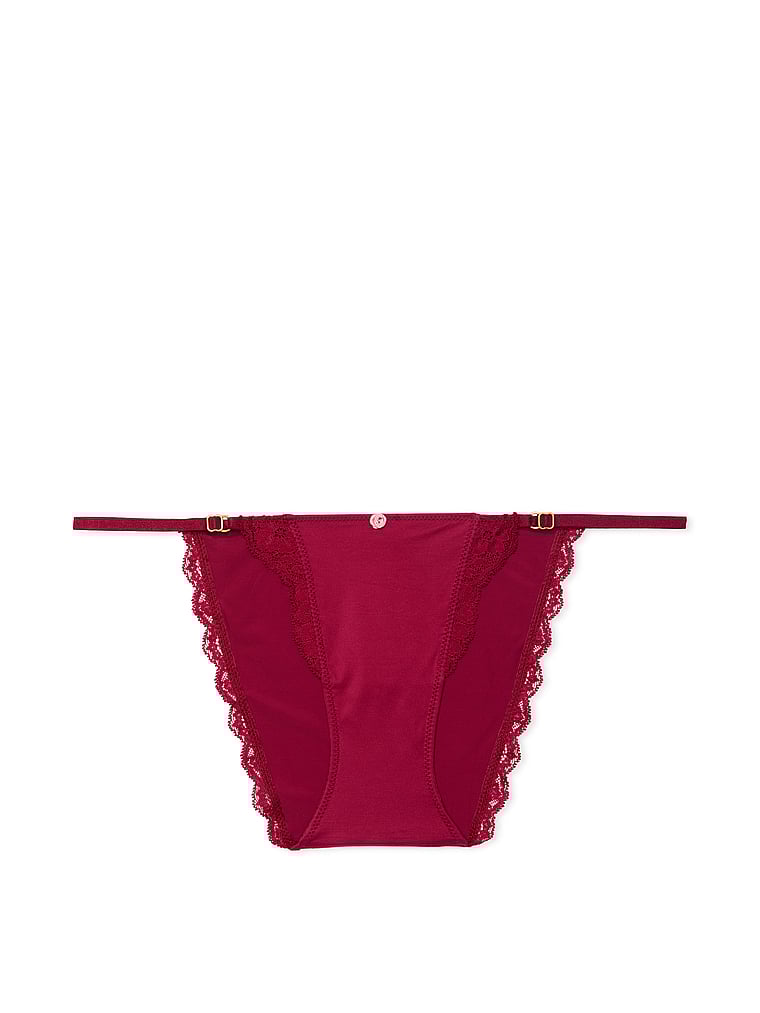 Buy Lace-Trim Adjustable String Bikini Panty, Campari Red - Order ...
