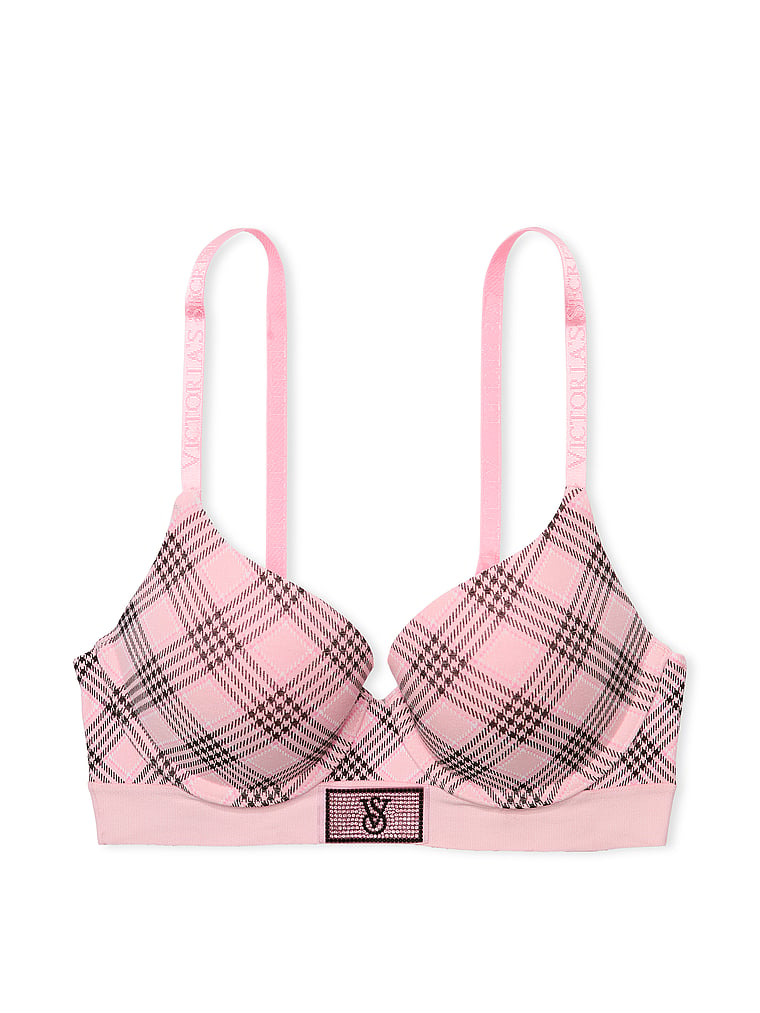 Buy Shine Patch Push-Up Perfect Shape Bra, Pink Plaid - Order Bras ...