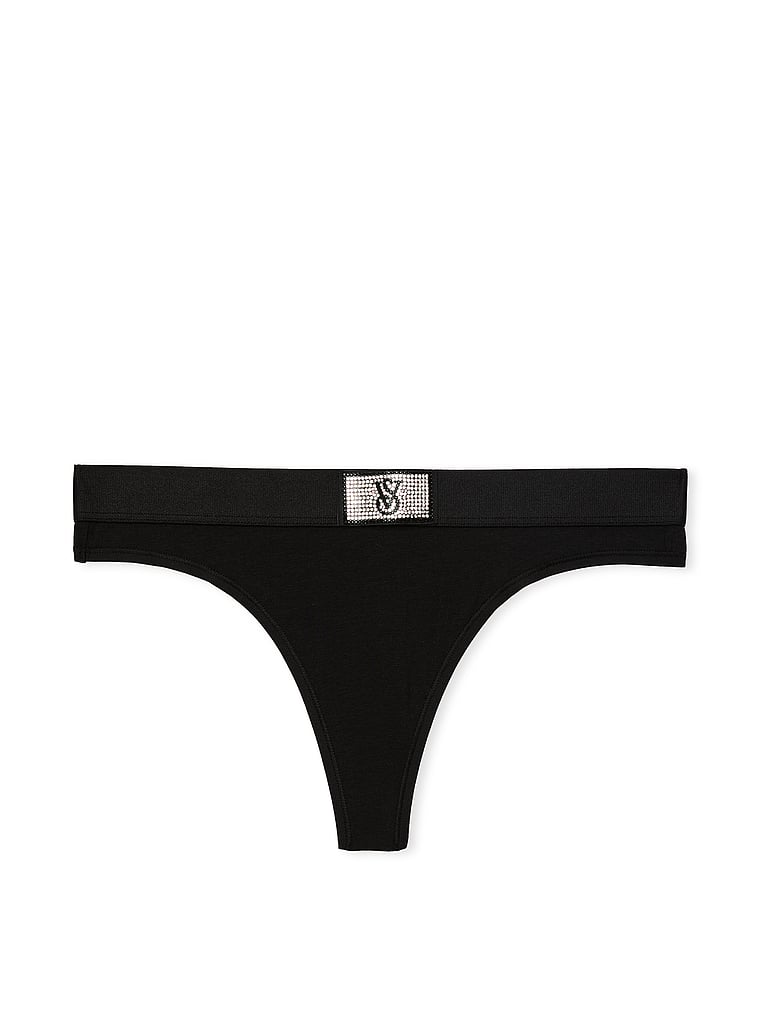 Buy Logo Cotton Shine Patch Thong Panty, Black - Order Panties online ...