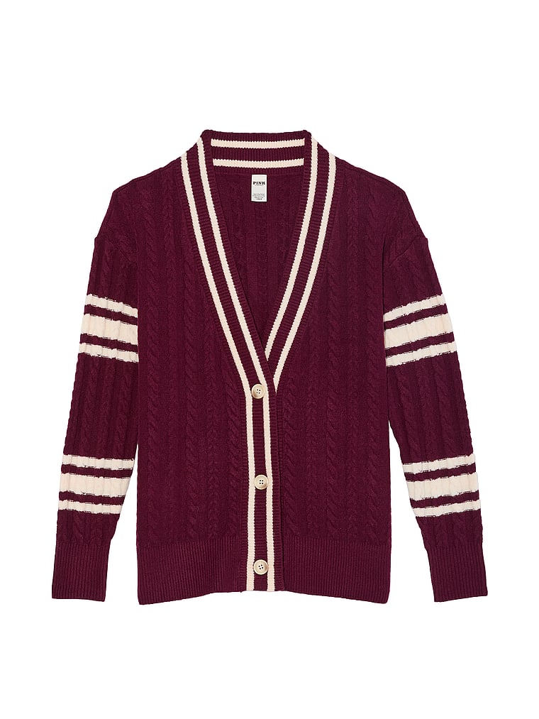 Buy Collegiate Cable-Knit Oversized Cardigan, Wild Rose - Order ...