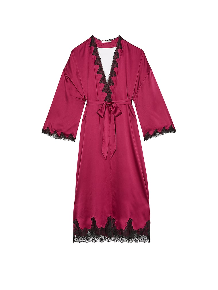 Buy Satin & Rose Lace Open-Back Long Robe, Campari Red - Order Robes ...