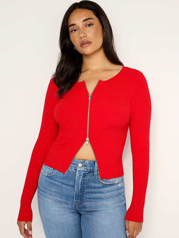 Buy Virgo Rib Zip Front Sweater - Order Hoodies & Sweatshirts online ...