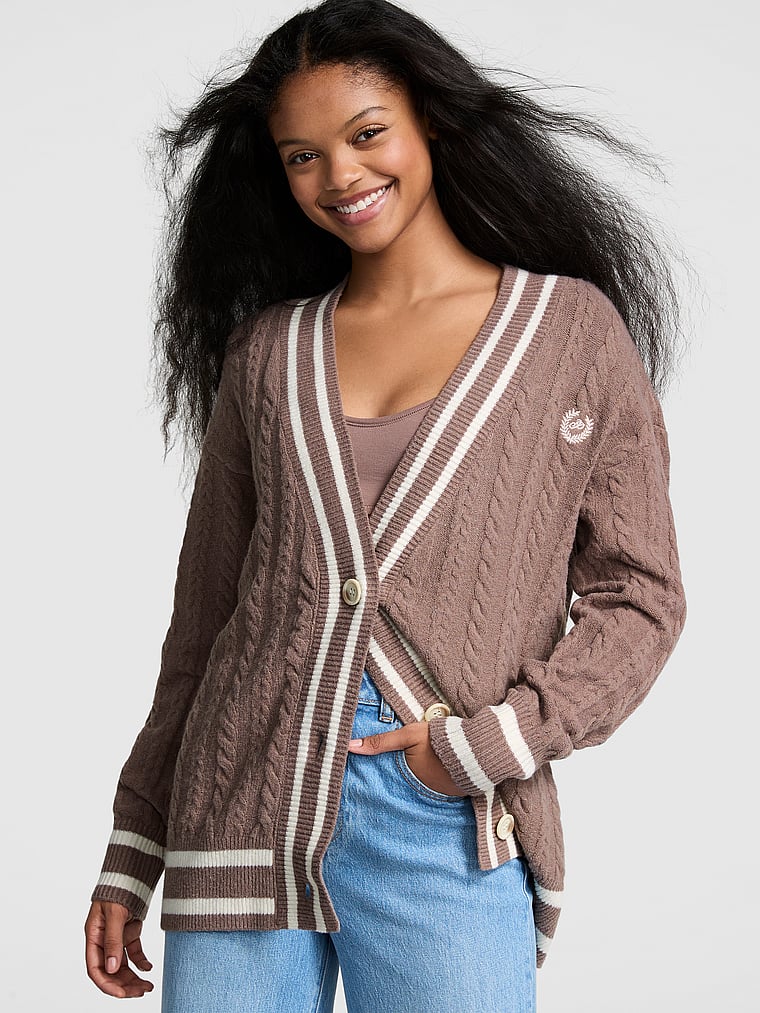 Buy Collegiate Cable-Knit Oversized Cardigan, undefined - Order ...