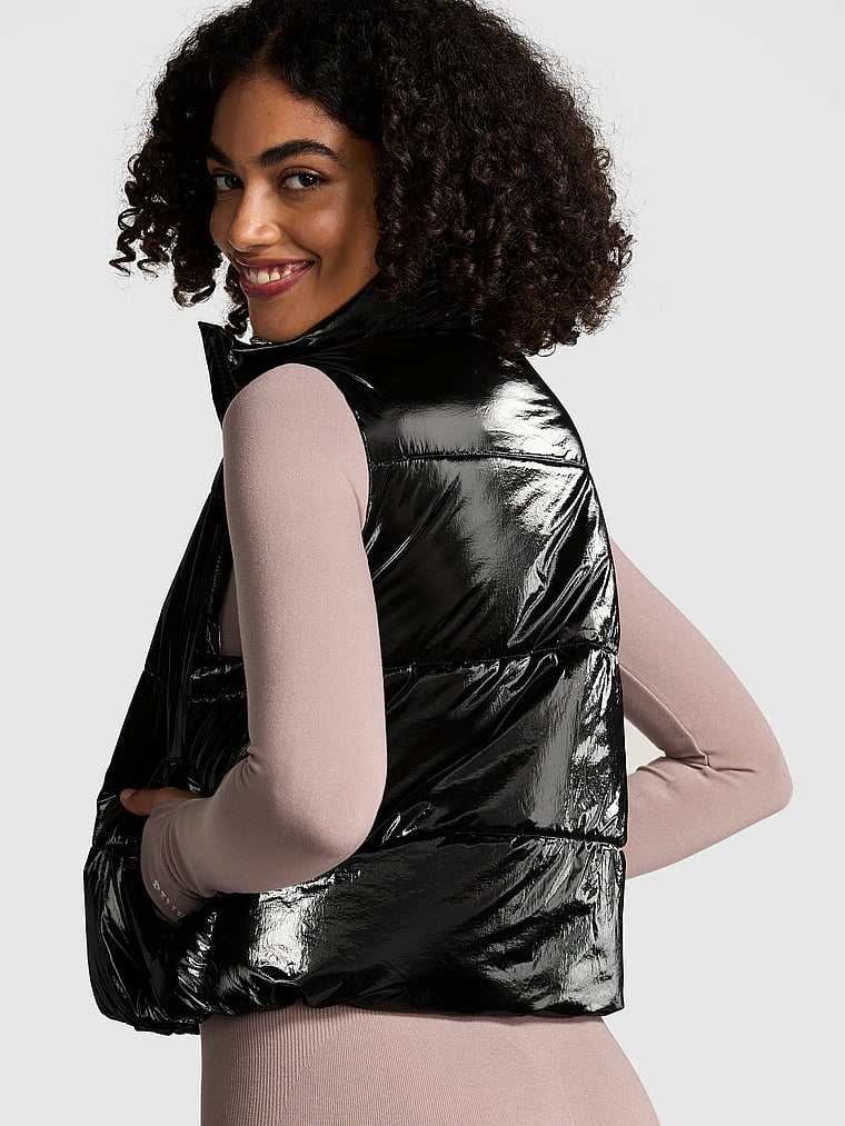 Buy High Shine Marshmallow Puffer Vest by PINK, Pure Black Bling ...