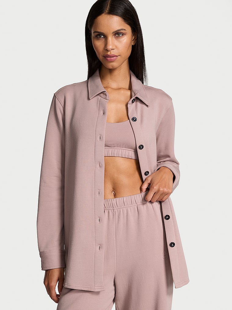 Buy Brushed Modal Fleece Oversized Shirt, French Mauve - Order Hoodies ...