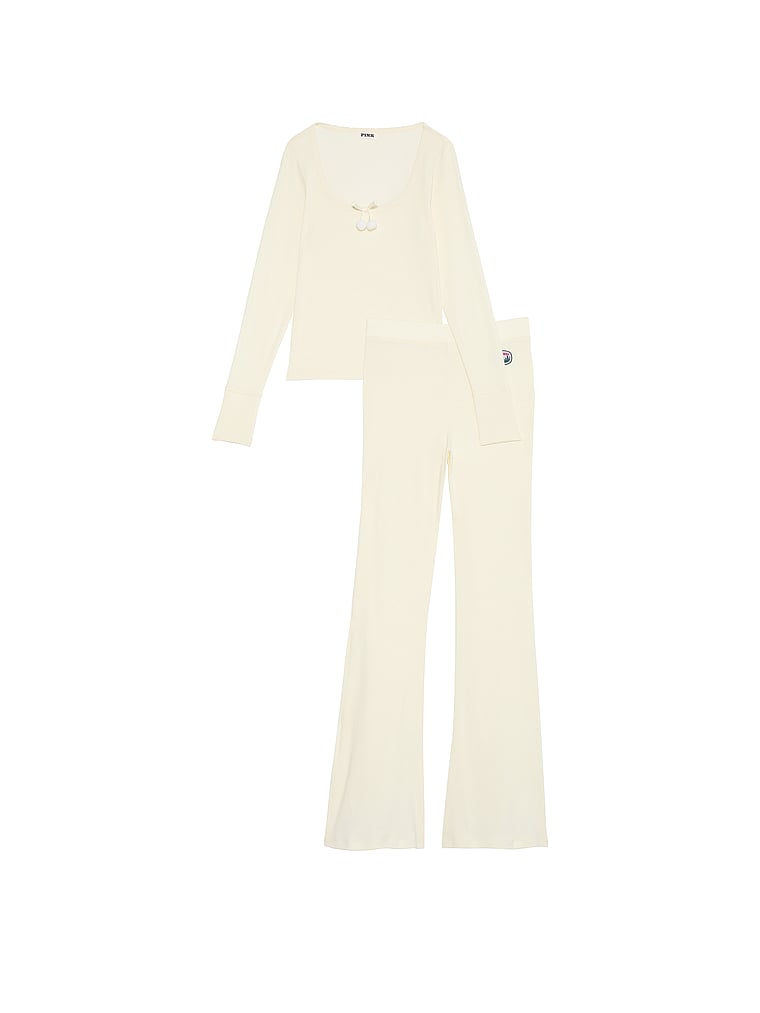 Buy Powder Puff Cotton Long-Sleeve Flare Pajama Set, Creamer - Order ...